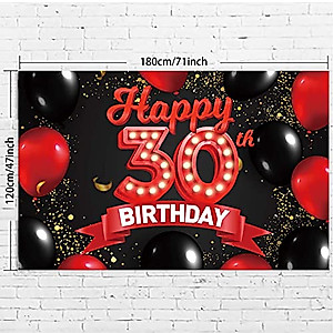 Happy 30th Birthday Red and Black Banner Backdrop Decorations Balloons Theme Decor for Girls Women Princess 30 Years Old Birthday Party Bday Photo Booth Props Supplies Background Favors Glitter Gold