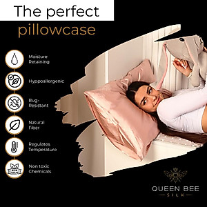 QUEEN BEE SILK - Silk Pillowcase for Hair and Skin - 22 Momme Mulberry Silk - Charmeuse Weave - Envelope Closure - Standard Size - White