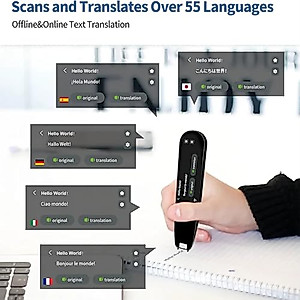 Upgrade Translation Scanning Pen, Text to Speech Device for Dyslexia, Real-time Multifunctional Pen Scanner with LCD Touchscreen, Support 12 Languages Offline Scanning Translation (Black)