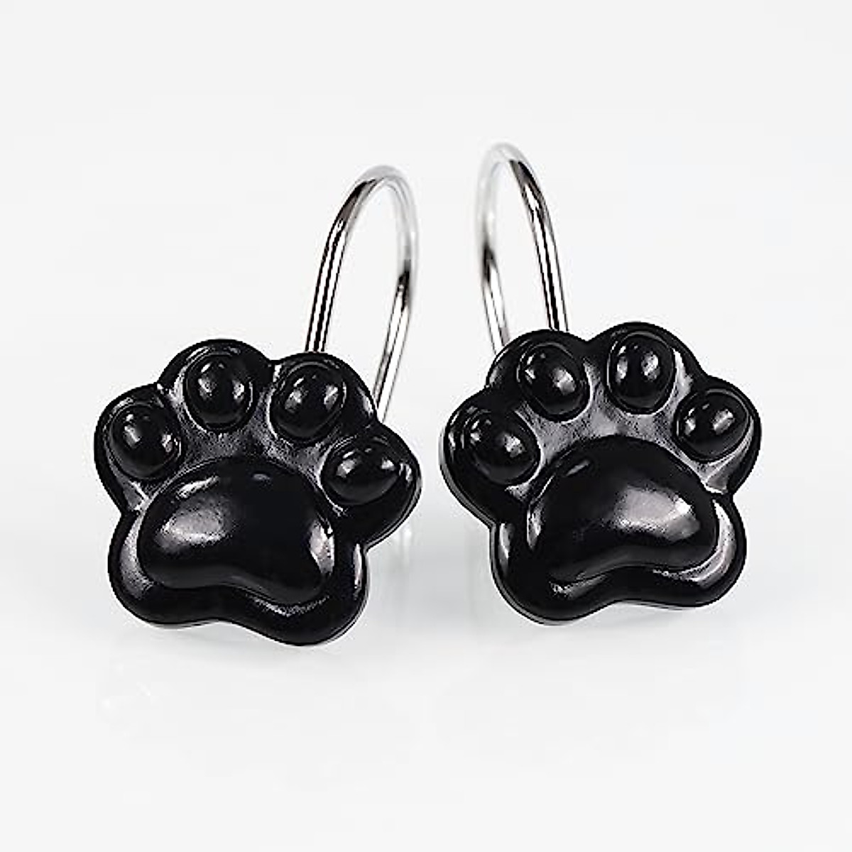 Black Decorative Shower Curtain Hooks: Cute Lovely Funny Cat Dog Bear Animal Paw Print Shower Curtain Rings Hooks & Hangers for Kids Children Bathroom Décor - Set of 12
