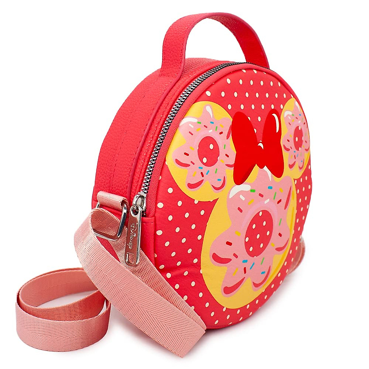 Disney Bag, Cross Body, Round, Minnie Mouse Bow and Ears Donut Dessert with Polka Dot, Red, Vegan Leather