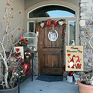 WATINC 2Pcs Happy Valentine's Day Garden Flags Buffalo Check Plaid Love Gnome Decorations Double Sided Burlap Home Decorative Seasonal Decor for Outdoor Yard Valentines Party Supplies 12.4 x 18.2 Inch