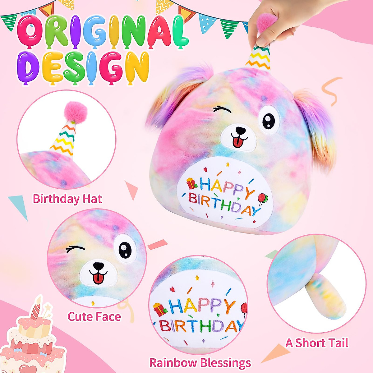 FCSONU 12 inch Dog Stuffed Animals Plush Toys Cute Plushies, Rainbow Birthday Dog Plush Pillows, Soft Puppy Doll Toys, Birthday Gifts for Girls Boys Kids Toddlers