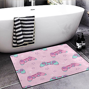Gamepad Joystick Pink Area Rug 4x6 Stars Cute Non Slip Large Rugs for Living Room Bedroom Absorbent Washable Carpet with Rubber Backing Indoor Outdoor for Dorm Backyard Patio