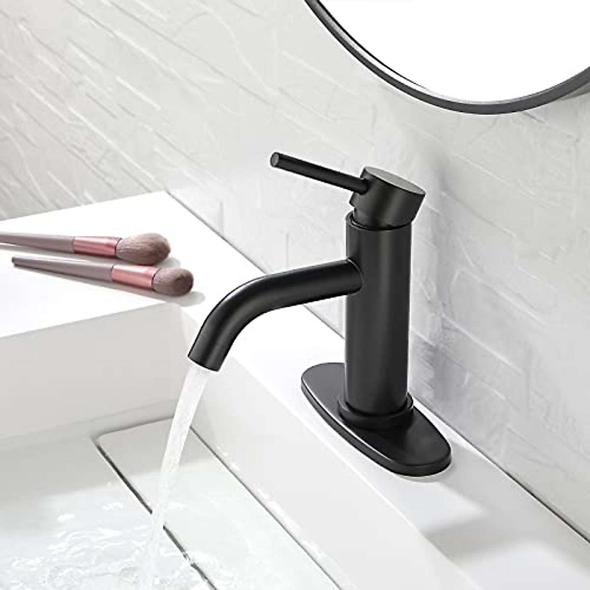 Black Bathroom Faucet with Optional Deck Plate 4 Inch Centerset Easy DIY Bathroom Sink Faucet Offers A Cleaner Look to Bathroom, RV, Farmhouse