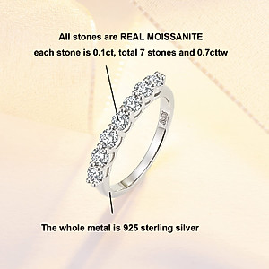 0.7ct Moissanite Engagement Wedding Ring for Women, 7 Stones 925 Sterling Silver D Color VVS Diamond Promise Ring with Certificate of Authenticity (5.5)