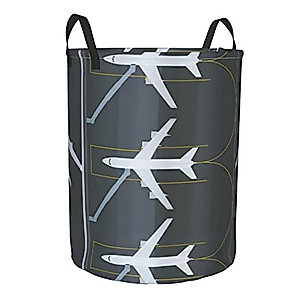 Laundry Basket,Aviation Themed Simple Of Parked Airplanes Landed In Airfield,Large Canvas Fabric Lightweight Storage Basket/Toy Organizer/Dirty Clothes Collapsible Waterproof For College Dorms-Large