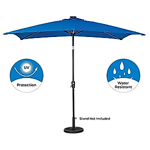 Sun-Ray 811030RB 9'x7' Rectangular 8-Rib Next Gen Solar Lighted Patio Umbrella, 30 LED Lights with Unique Strip Lighting, Crank and Tilt, Aluminum Frame, Royal Blue