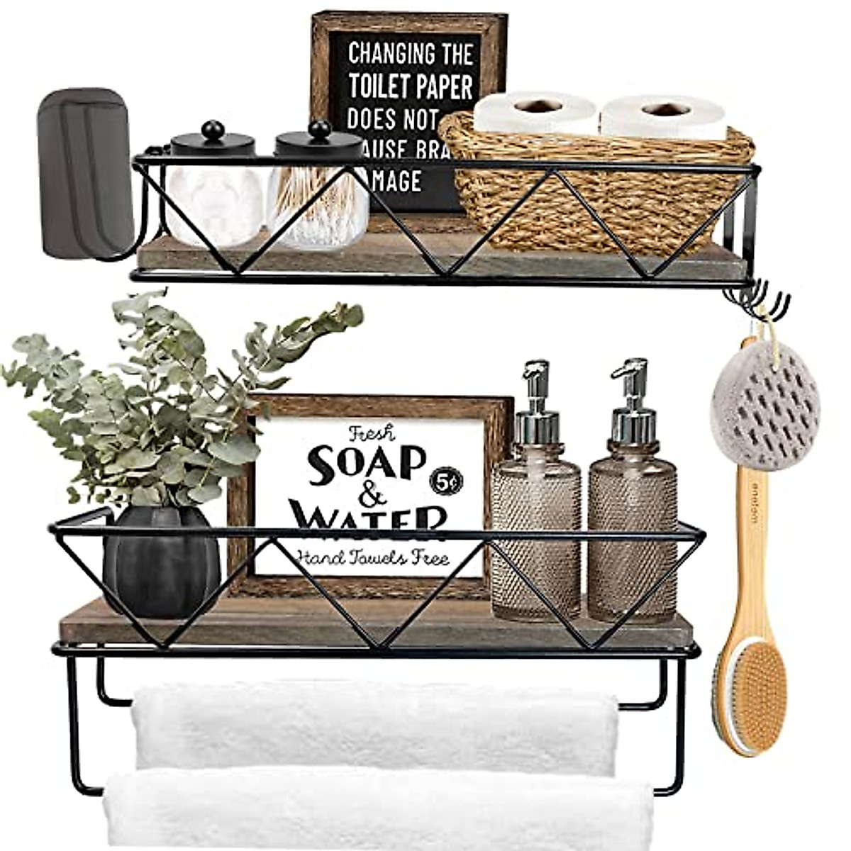 QEEIG Farmhouse Floating Shelves + Bathroom Shelves Bundle (Contains 2 Items)