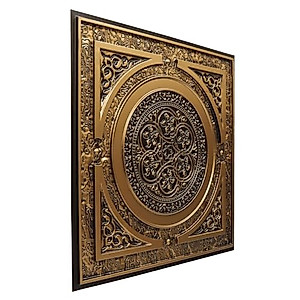 From Plain To Beautiful In Hours 225 Steampunk PVC 2' x 2' Lay-in or Glue-up Ceiling Tile, Pack of 10, Antique Gold, 10 Piece