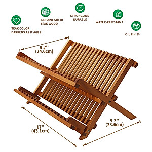 Utoplike Teak Dish Drainer Rack Collapsible 2 Tier Dish Rack Dish Drying Rack Foldable Plate Organizer Holder for Kitchen Compact