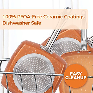 Non-Stick Copper Square Frying Pan, 9.5" Chef Skillet with Ceramic Coating, Oven Dishwasher Safe, PFOA-Free, Home Use for All Stoves