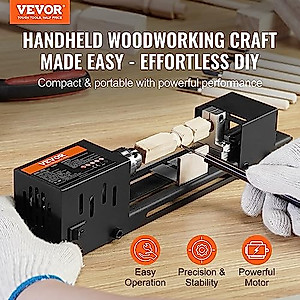 VEVOR Mini Lathe Machine, 2.76 in x 6.3 in, 24VDC 96W Mini Wood Lathe Tools Milling Machine Accessories, 7 Speeds 4220/5300/5650/6350/6660/7050/8450 RPM, for DIY Woodworking Wood Drill Rotary Tool