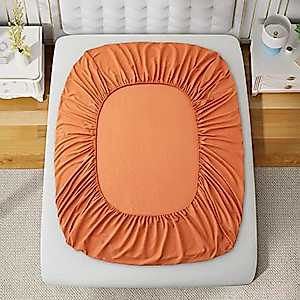DengChao 4PCS Twin Size Brushed Microfiber Bed Sheet Set with Body Pillowcase,16 Inches Deep Pocket Fitted Sheet Easy to Fit Mattress,Soft Breathable Wrinkle and Fade Resistant,Terracotta