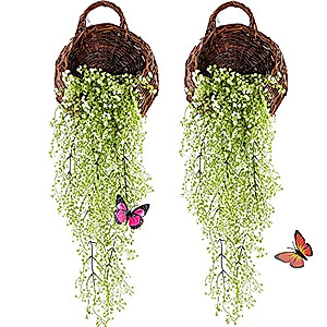 FOMAISELF 2 Pcs Artificial Hanging Plants Indoors - Fake Hanging Plant Outdoors, Artificial Plants for Wedding Party Home Garden Wall Decoration（Green）
