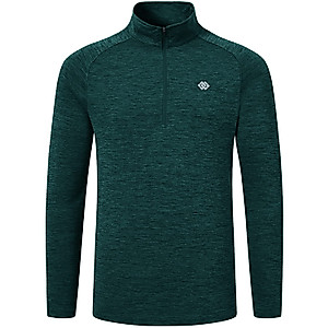 MoFiz Men's Quick-Dry Active Sports Shirts Quarter Zip Long Sleeve Running Pullover Athletic Outdoor Tops Dark Green L