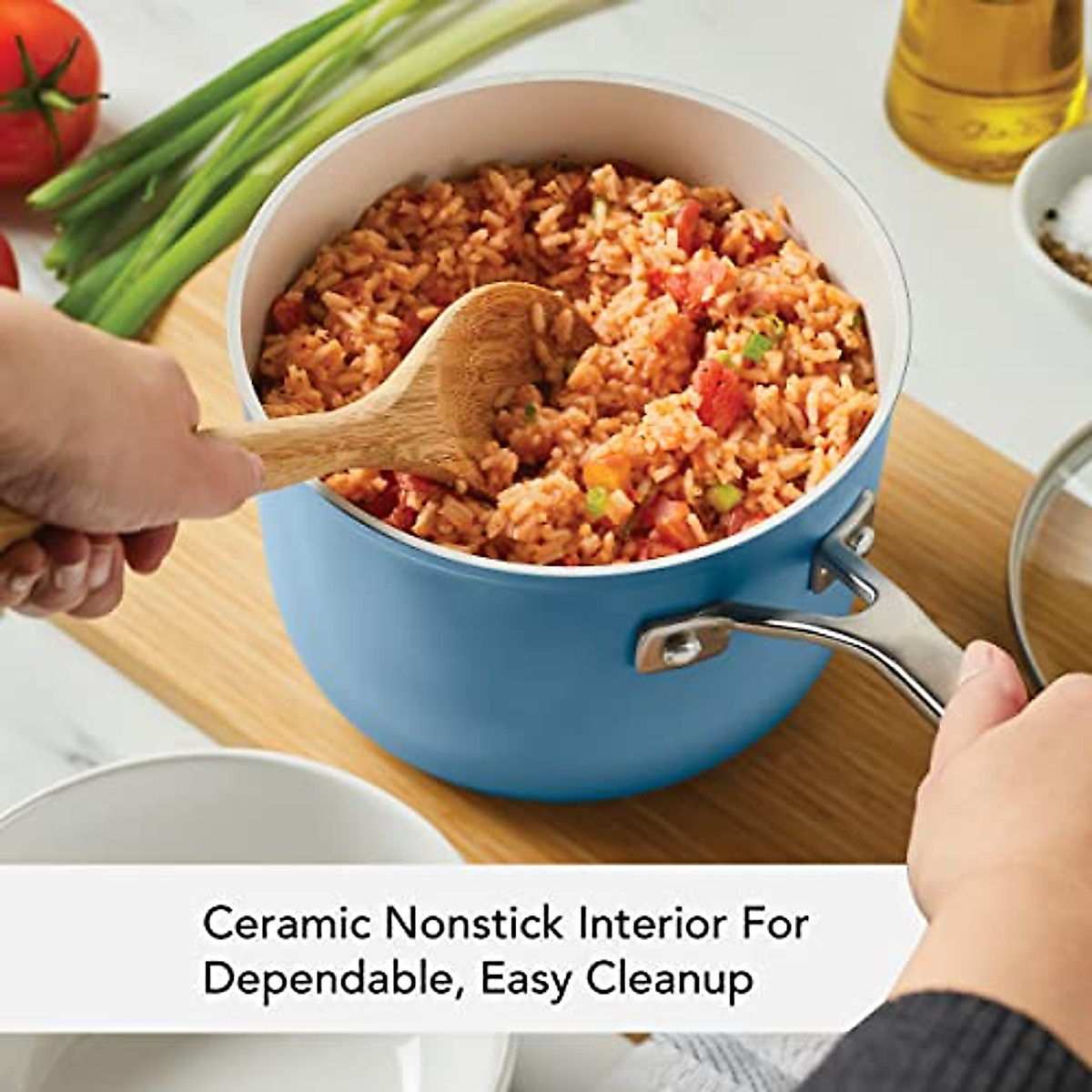 KitchenAid Hard Anodized Ceramic Nonstick Cookware Sauce Pan with Lid, 3 Quart, Blue Velvet