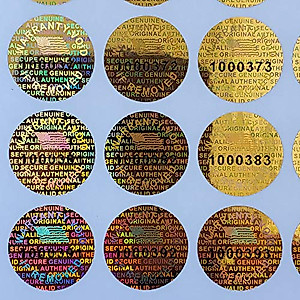 Golden Color 14 MM (0.53 inch) Round with Serial Number Hologram Labels Tamper Evident Stickers Security Void Seals Labels - Dealimax Brand (500)