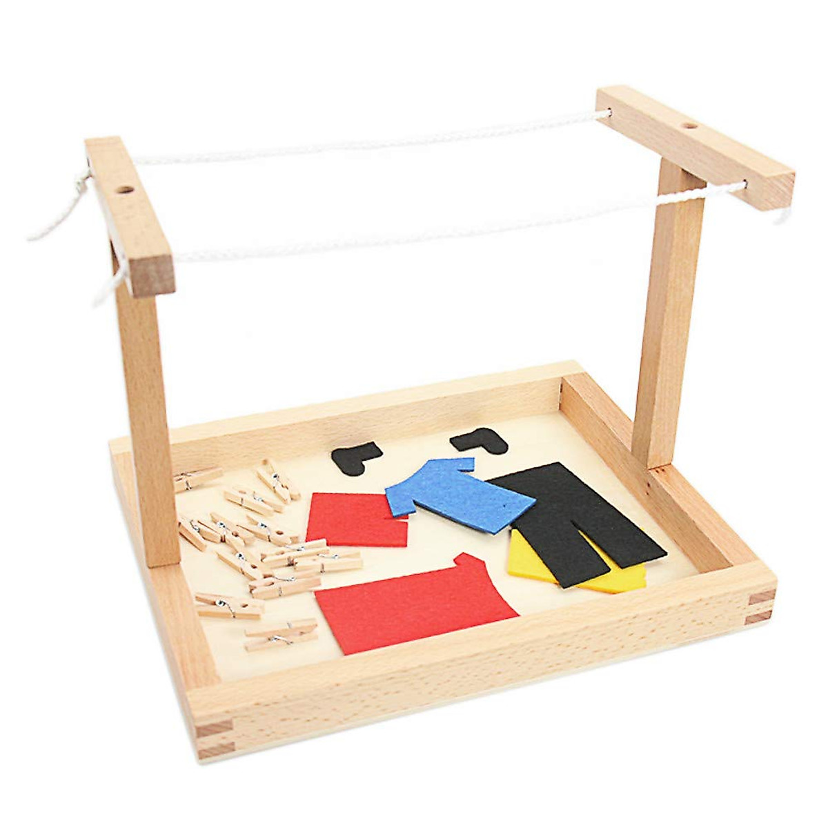 Montessori Wooden DIY Mini Simulation Clothes Drying Frame Clothes Suit Toys for Baby Children Basic Life Practice Training Toys