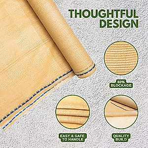 WindscreenSupplyCo 5'10" x 100 ft 60% Shade Cloth Roll for Covering Garden, Greenhouse, Patio, Canopy (Tan)