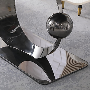 Voohek White+Black 7-Piece Modern Dining Room Set, with 6 Upholstered Chairs, Table w/Round Special Shaped Carbon Steel Pedestal Base, Family Furniture for Home, Kitchen, Carrara