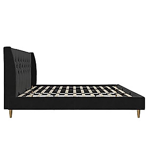 Novogratz The Her Majesty Upholstered Bed, King, Black Velvet