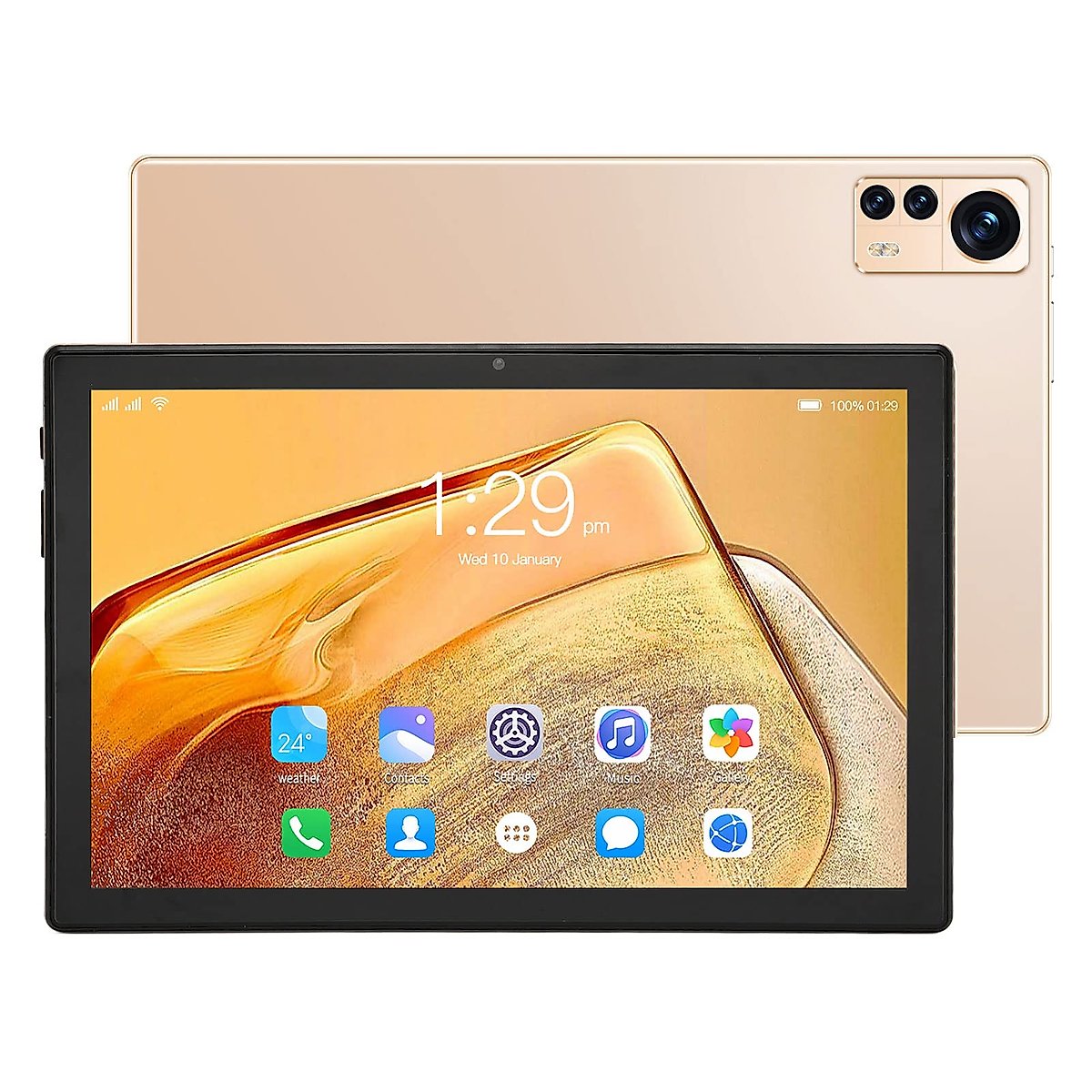 Alvinlite 10" Android Tablet, 7000mah 8 Core 5G WiFi Capacitor Screen 5 Points Touch, 6GB 256GB ROM Dual SIM Dual Speaker, Callable Android 11 Tablet 100‑240V(Gold)