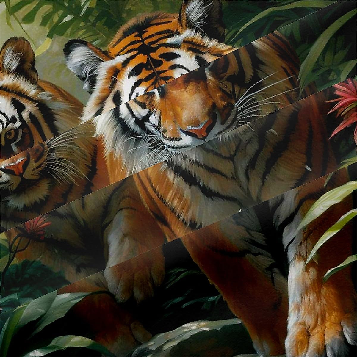 Ydtwnyq Tiger Bedding Set King, Dark Green Comforter Set, Tropical Plants Wildlife Animal Tiger Comforter Set Quilt Cover with 2 Pillowcases for Kids Teens Adults