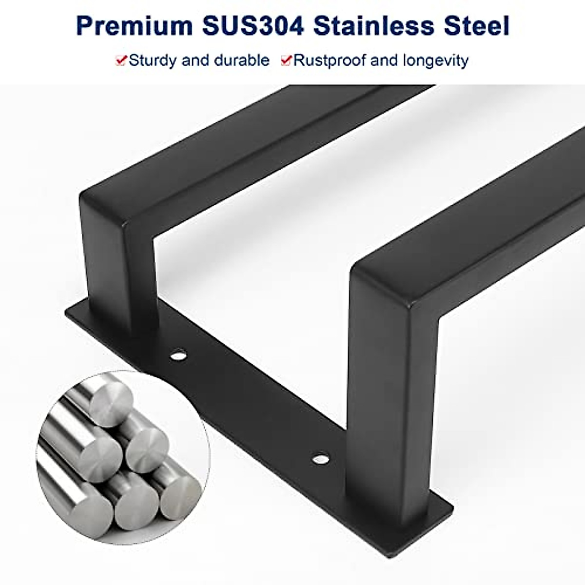 NearMoon Bathroom Towel Bar, Towel Rod Holder, Square Shelf Rack Hanging Towel for Bath, Thicken SUS304 Stainless Steel Towel Rack Wall Mounted-2-Tier Bathroom Accessories (24 Inch, Matte Black)