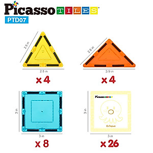 PicassoTiles Magnetic Building Tiles Learning Set with Animal, Food and Letters Card Magnet Block Combo Set Attachable Magnify STEM Educational Construction Set for Boys & Girls Ages 3+