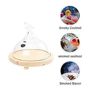 GANAZONO 1 Set Cloche Dome Cover Cocktail Drinks Lid with Wooden Base Clear Glass Display Dome for Infuser Smoker