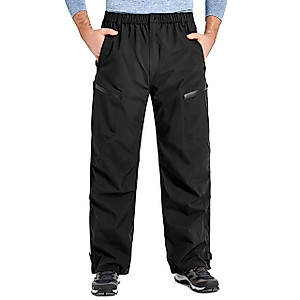 Men's Rain Pants, Waterproof Rain Over Pants Lightweight Packable Windproof Hiking Pants Outdoor Golf Work Black