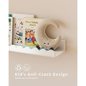 G&W Gruwald 4 Pack White 15.7 Inches Acrylic Book Shelf for Kids Room, Floating Kids Book Shelves for Wall, Nursery Book Shelves, Magazine Rack, Picture Ledge (White, 15.7)