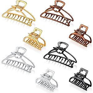 8 Pieces Metal Hair Claw Clips Set: 1.57" Small Non-slip Hair Clamps, 3" Large Metal Hair Claws (Silver, Gold, Rose Gold, Black)