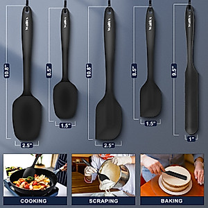 Walfos Silicone Spatula Set of 5 - (600°F) High Heat Resistant Kitchen Scraper Spatulas, One-Pieces Seamless Design, Perfect for Cooking Mixing & Baking - BPA Free and Dishwasher Safe,black