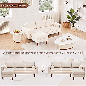 Tbfit 80"W Sectional Sofa Couch, L Shaped Couch with Reversible Chaise, Mid Century Modern Linen Fabric Couches for Living Room Apartment Small Space, Convertible Sofa with Tufted Seat Cushion, Beige