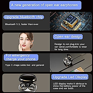 Touch Control Wireless Earbuds with Earhooks Bone Conduction Headphones Waterproof Bluetooth Open Earbuds Earpiece Noise Canceling Headset Sports Bluetooth 5.3 Earphones Headset for Cycling Driving