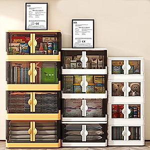 apaef Storage Bins with Lids 14.7 Gal Collapsible Storage Bins with Wheels,Stackable Plastic Closet Organizers and Storage Toy Storage Organizer Large with Double Doors & Secure Buckle (yellow)