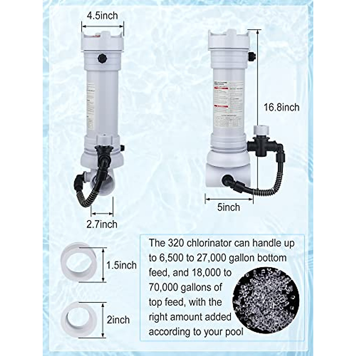 320 Pool Chlorinator Compatible with Rainbow 320 Chlorinator 171096 Automatic Inline Chlorine/Bromine Feeder, 320 Chlorinator Can Handle Up to 70000 Gallons of Water