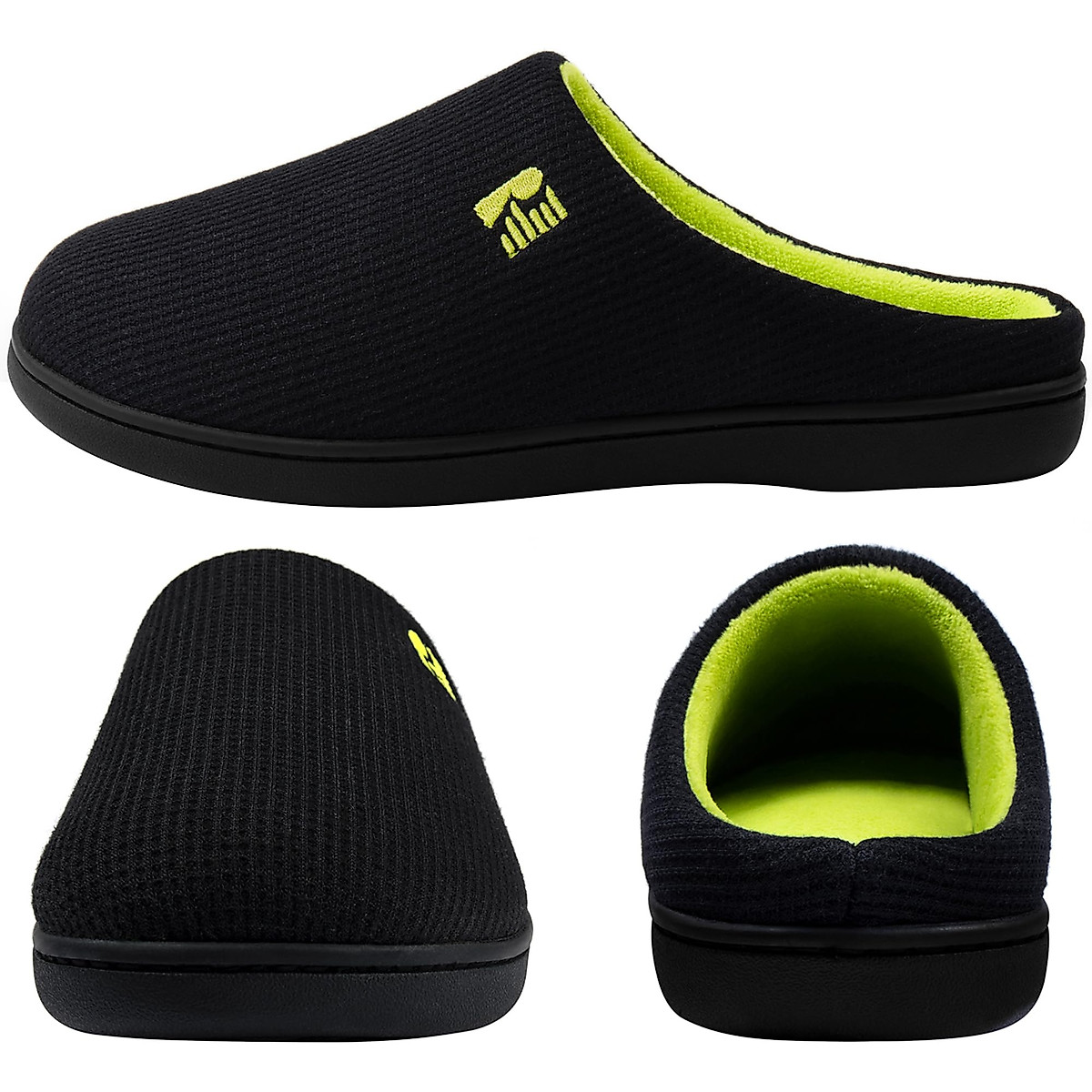 RockDove Men's Original Two-Tone Memory Foam Slipper, Size 7-8 US Men, Black/Lime