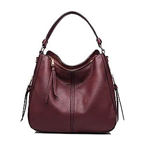 Handbags for Women Large Designer Ladies Hobo bag Bucket Purse Faux Leather (Wine)