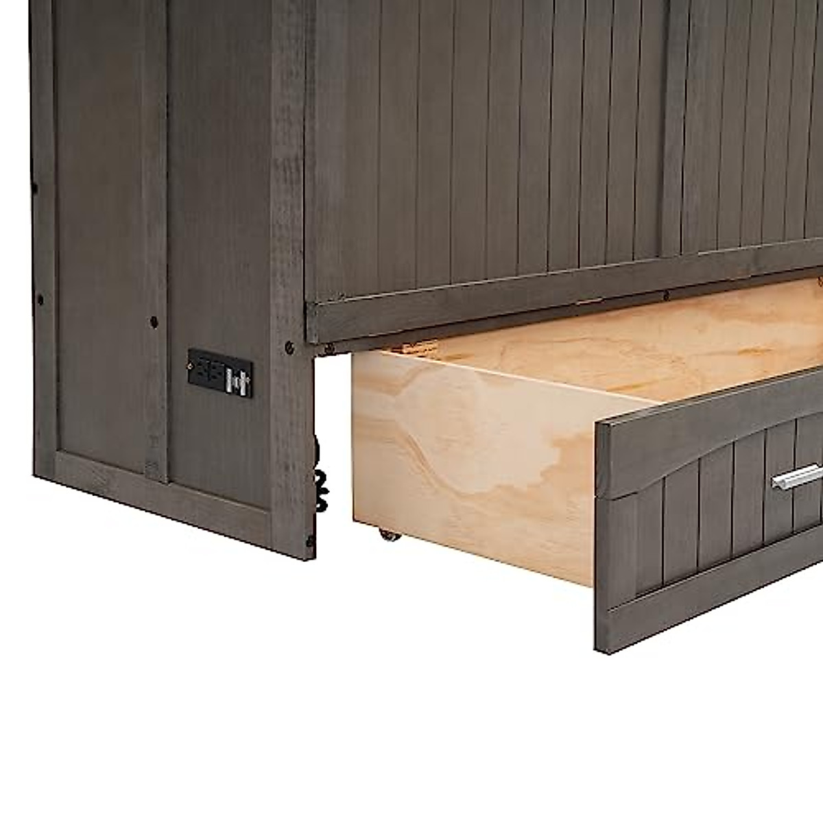 DEYOBED Wooden Queen Size Murphy Bed Frame, Folding Sofa Beds with Bilt-in Charging Station and Large Drawer, Space Saving, Antique Gray