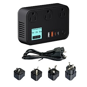 220v to 110v Converter with PD20W+QC18W+2 USB 300W Power Converter Adapter Combo Voltage Converter US to Europe UK AU Asia 180+ Countries Universal Travel Adapter F,C,G,I,A and Storage Bag Included