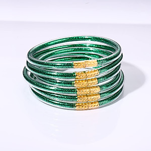 FAERLIIRY St. Patrick's Day Bracelets Glitter Jelly Bangles Bracelets Gold Bangle Bracelets for Women Sparkling Stack Silicone Bangles Irish Holiday Jewelry Gift (St. Patrick Day-6PCS)