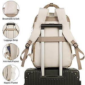 YAMTION Laptop Backpack for Women Bookbag School Backpack with Charger,Aesthetic Computer Backpacks for High School Teen Girls Office College Students Nursing Work,Mochila Mujer,Beige