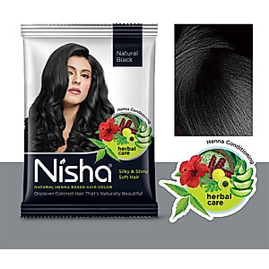 Nisha Henna Based Color Dye For Hair (0.35 Ounce (Pack of 10), Natural Black)
