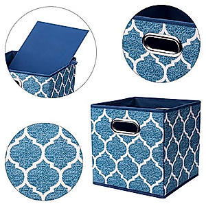 i BKGOO Cloth Storage Bins Set of 6 Thick Fabric Drawers Foldable Cubes Basket Organizer Container with Dual Metal Handles for Shelf Cabinet Bookcase Boxes Navy-Blue 10.5x10.5x11 inch