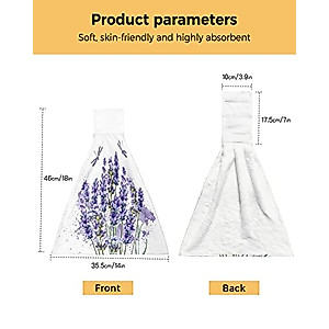 Hand Tie Towel Set of 2,Field Purple Lavender Floral Dragonfly Hanging Kitchen Towels with Loop, Absorbent Tea Bar Dish Towel Fast Drying Towels for Bathroom,Rustic Flower Plant Watercolor