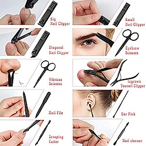 Manicure Set Pedicure Kit Nail Clippers - Professional Grooming Kit High Precision Stainless Steel Nail Cutter Nail File Sharp Nail Scissors and Clipper Fingernails with Portable stylish case (Black)