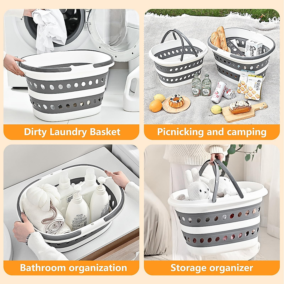 Compact 4.2 Gallon (16L) Collapsible Laundry Basket - Small Size with Handle - Foldable Pop-up Storage Container - Space-Saving Portable Hamper for Sorting Clothes(1,Gray)